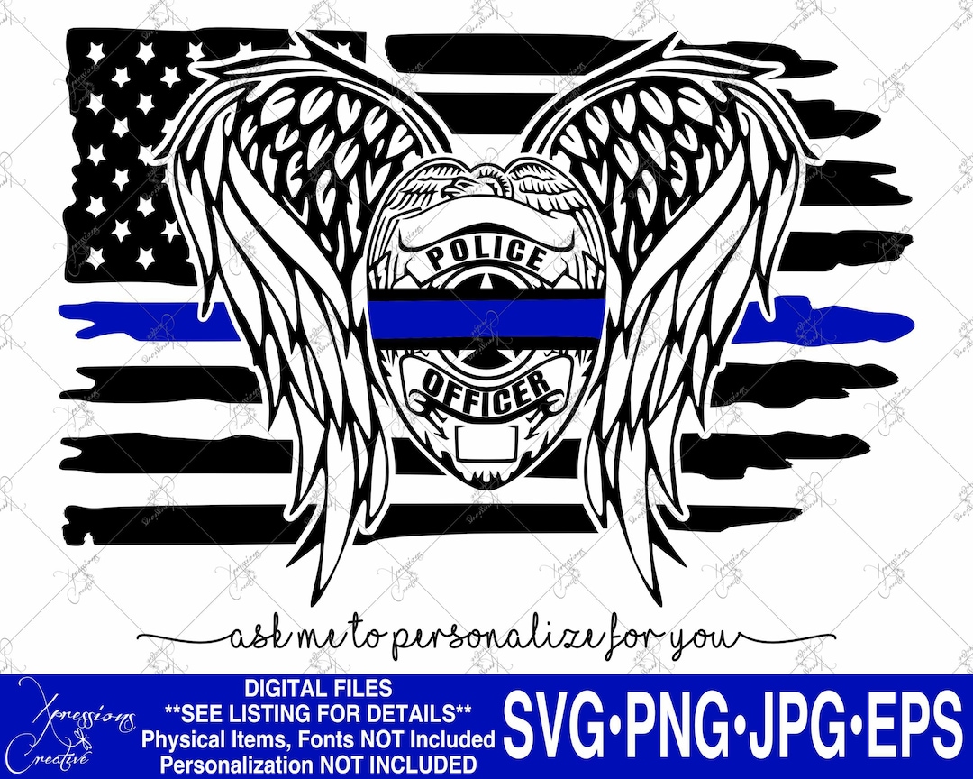 Fallen Officer Svg, Black Band Badge, Police Officer Wings Svg, Thin ...