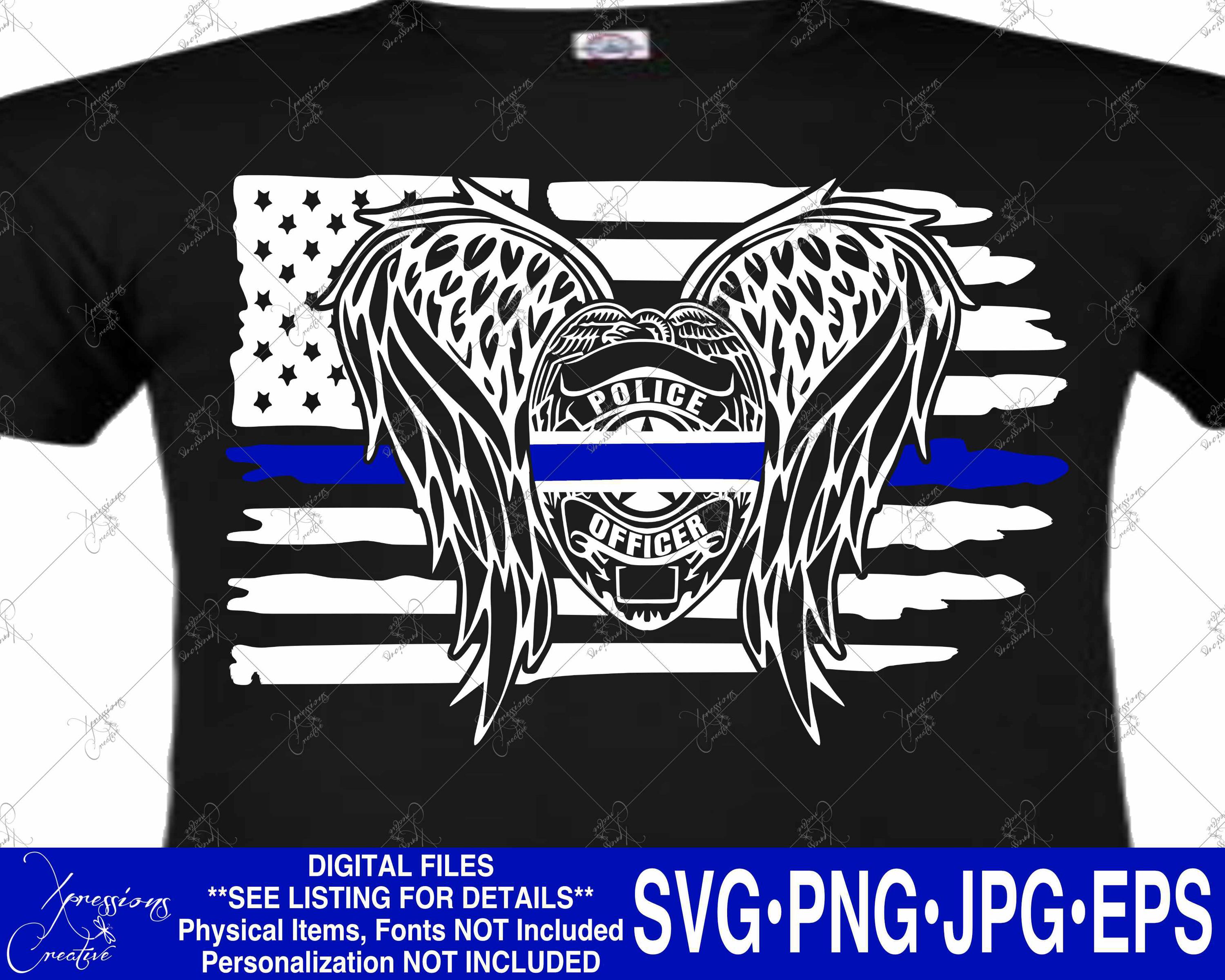 Fallen Officer Svg, Black Band Badge, Police Officer Wings Svg, Thin ...