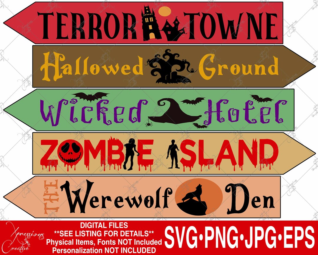 Halloween Directional Signs Svg, Halloween Arrow Yard Signs Svg, Terror ...