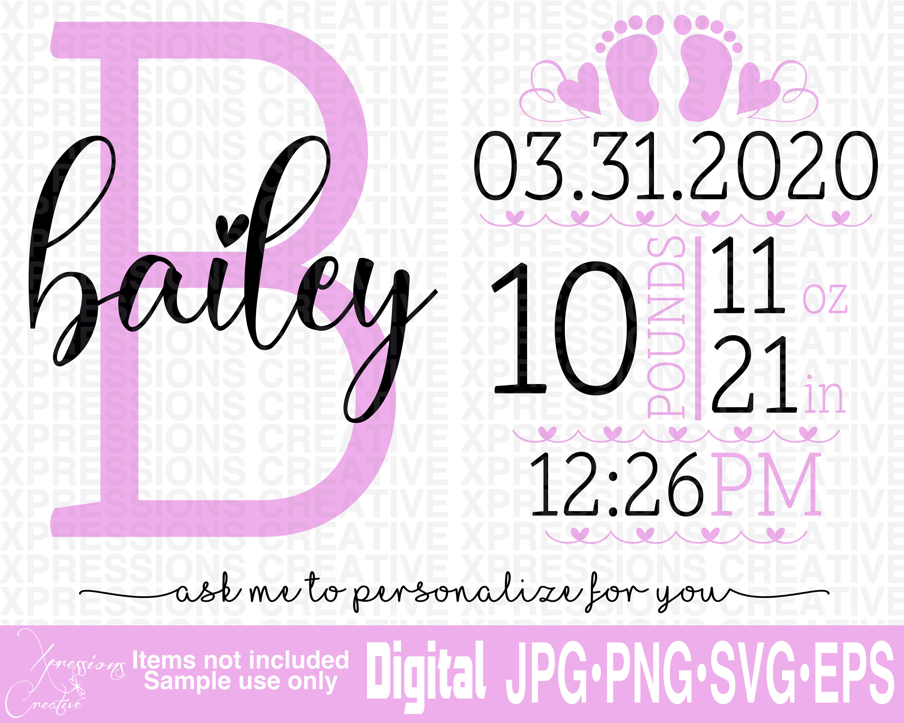 Birth Stats Girl Svg Birth Stats Svg Elephant Ear Birth - Etsy UK