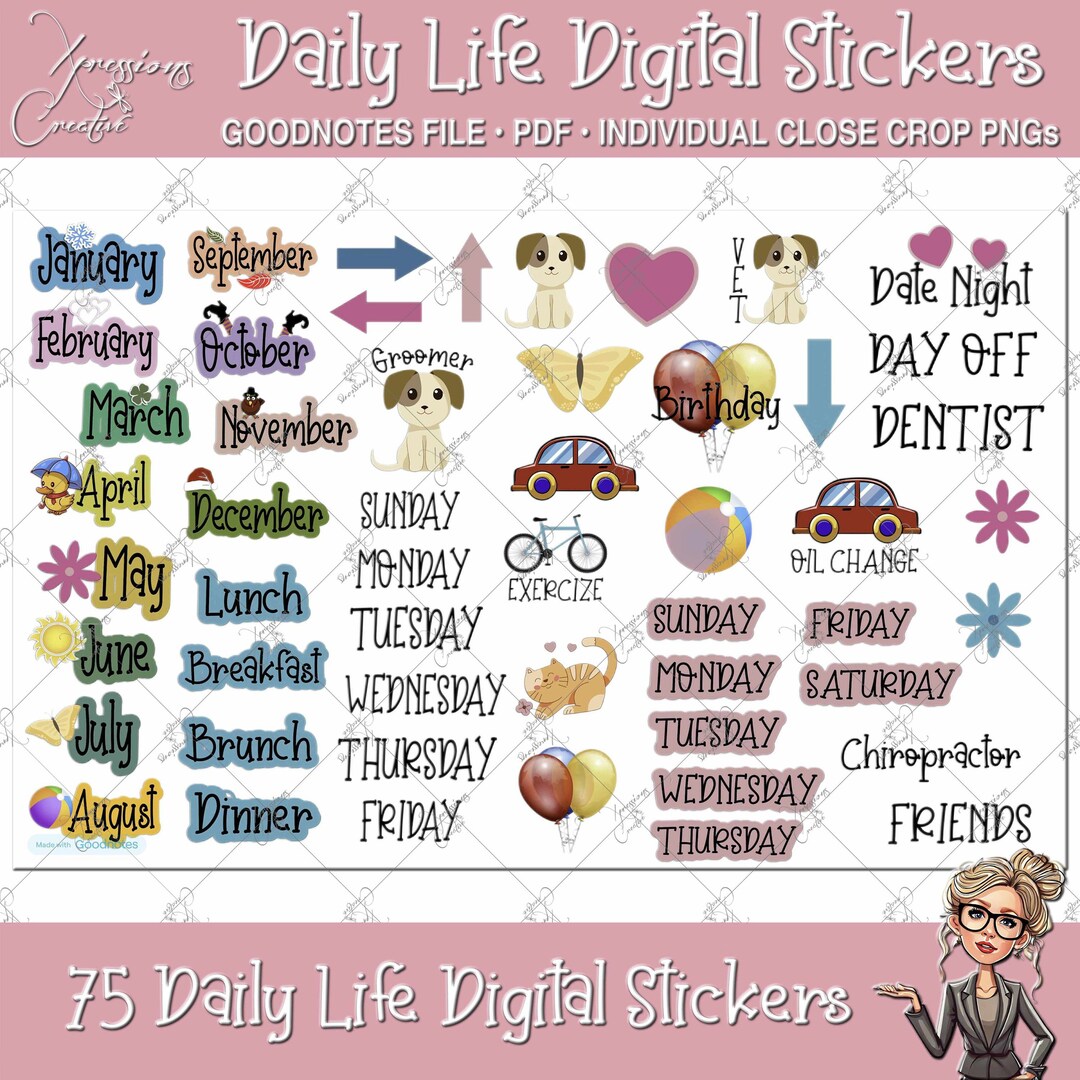 DAILY LIFE Digital Stickers, Goodnotes, Pre-cropped Digital Planner ...