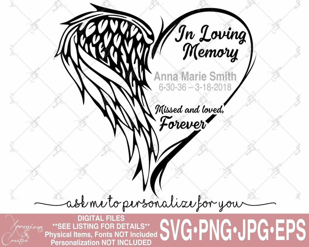 Wings Svg, in Loving Memory Svg, Personalized Memory Decal, Custom ...