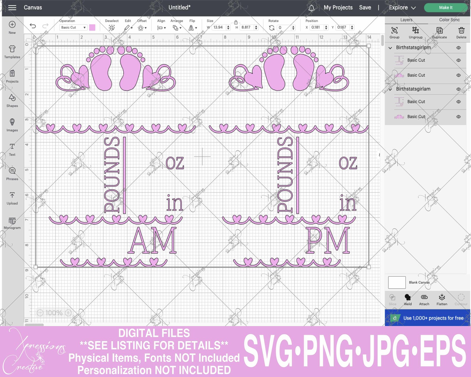 Birth Stats Girl Svg, Birth Stats Svg, Elephant Ear Birth Stats, Gift ...