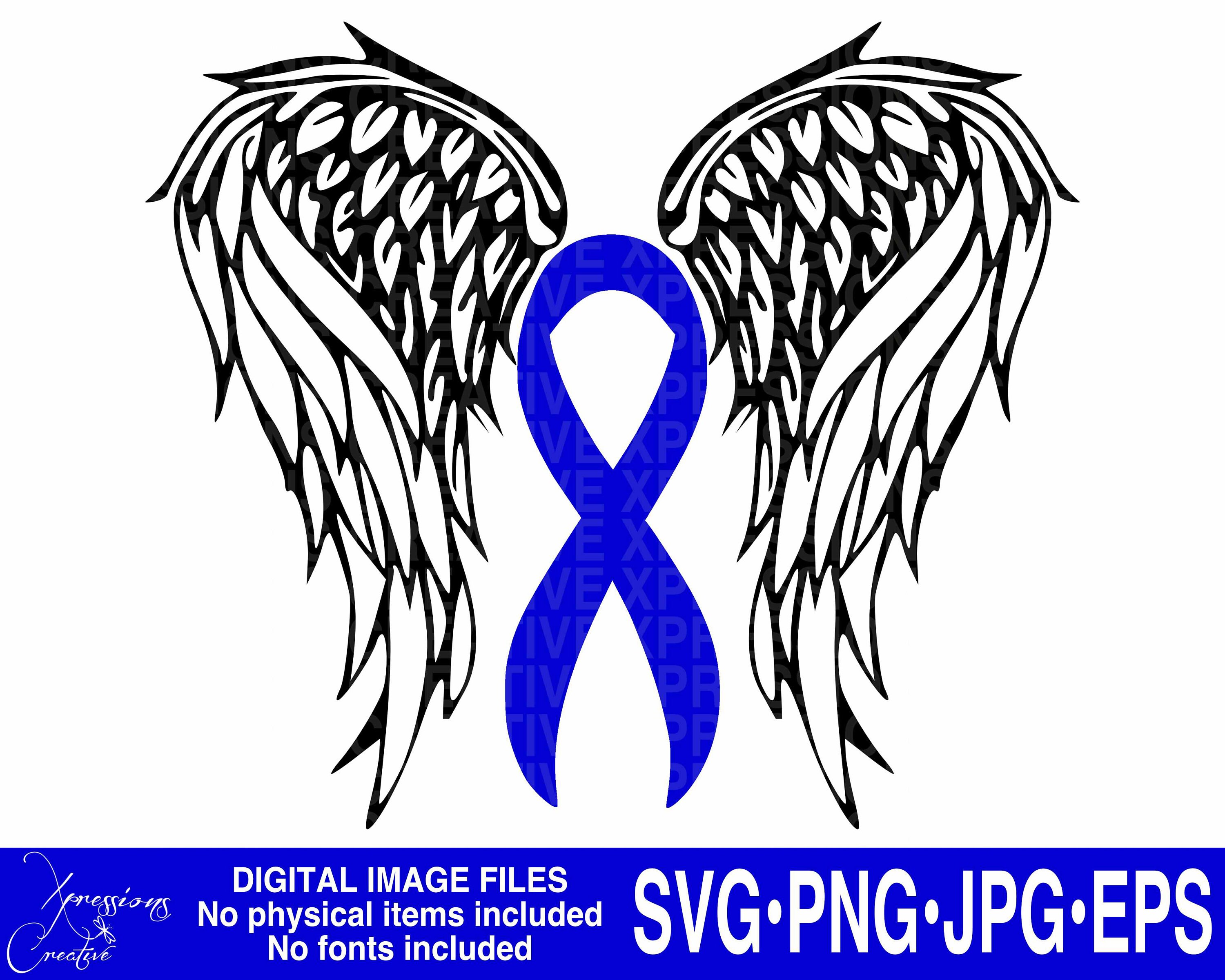 Blue Cancer Ribbon With Wings