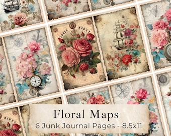 Vintage Map Junk Journal Pages, Printable Antique World Maps, Digital ...