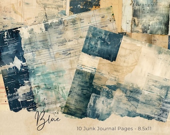 Pale Blue Junk Journal Pages, Scrapbook Images, Collage Paper, Digital ...
