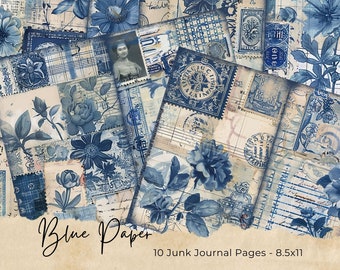 Pale Blue Junk Journal Pages, Scrapbook Images, Collage Paper, Digital ...