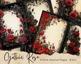 Gothic Red Roses Junk Journal Pages, Vintage Red Roses Junk Journal Kit ...
