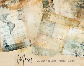 Vintage Map Junk Journal Pages, Printable Antique World Maps, Digital ...