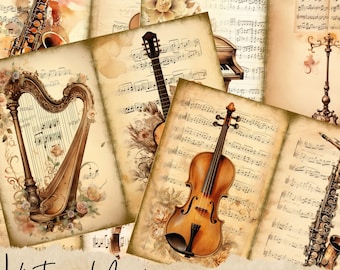 Vintage Music Junk Journal Pages, Digital Scrapbook Paper Kit, Musical ...
