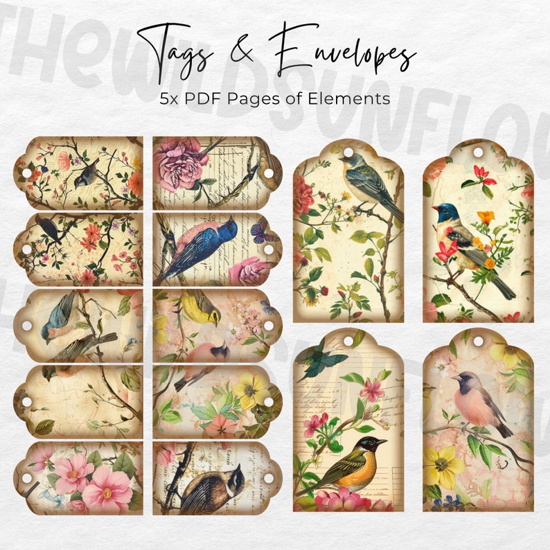 Vintage Bird Junk Journal Kit, Digital Floral Scrapbook Paper Kit ...