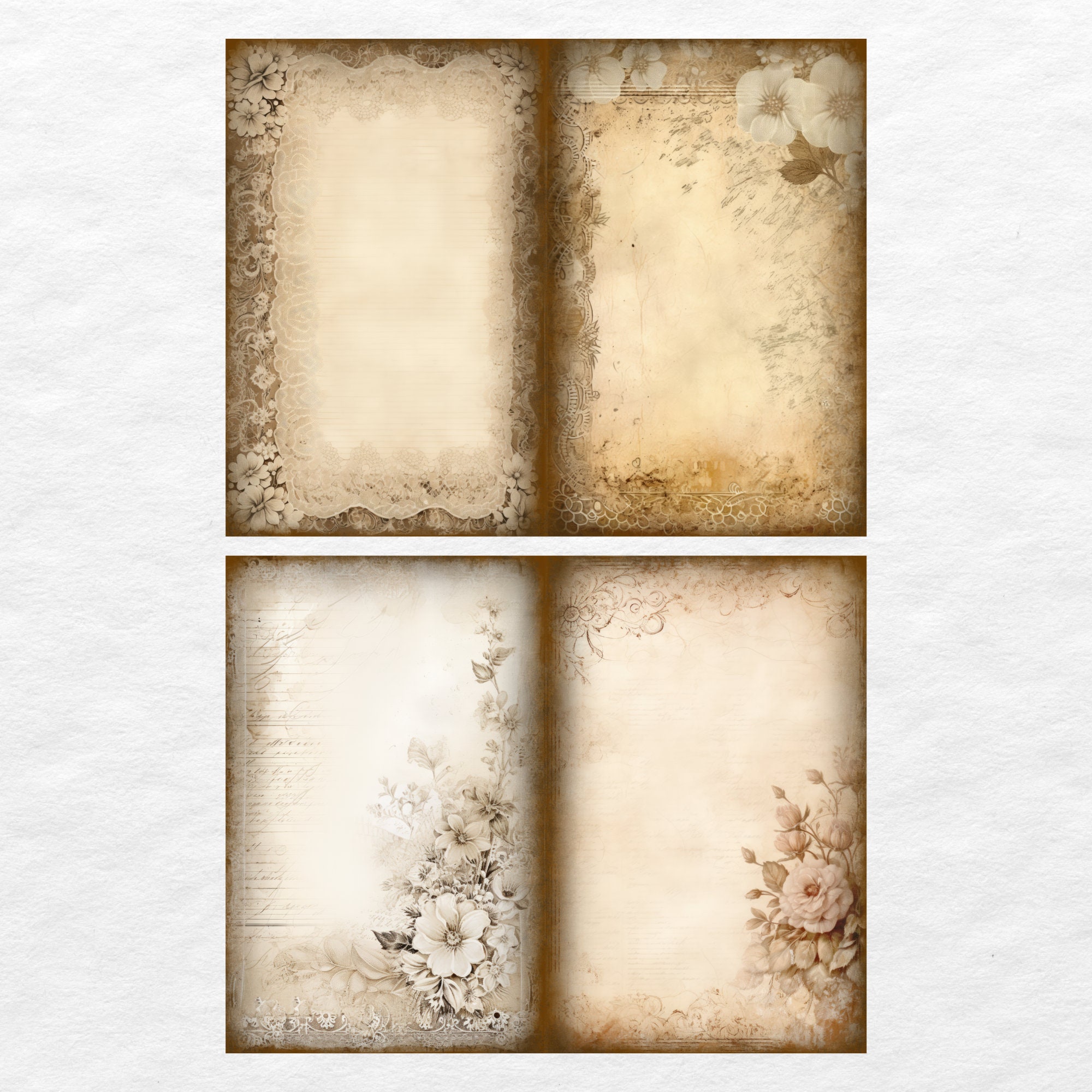 Vintage Lace Junk Journal Pages, Digital Grunge Scrapbook Paper ...