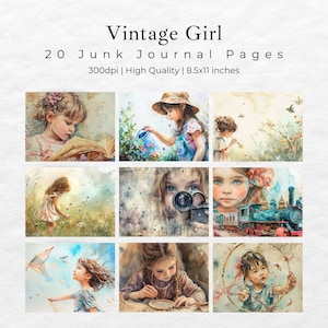 Little Girl Junk Journal Pages, Full Page Junk Journal Kit, Digital ...