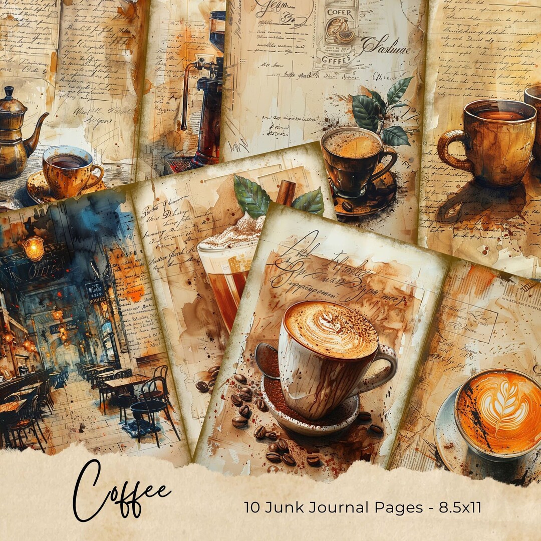 Vintage Coffee Junk Journal Pages, Chocolate Journal Card, Delicate ...