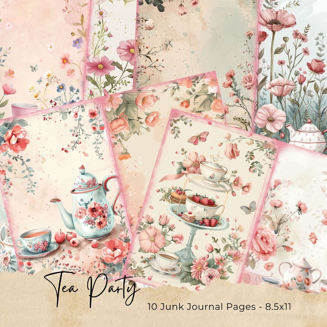 Tea Party Junk Journal | Shabby Chic Paper | Vintage Tea Time Digital ...