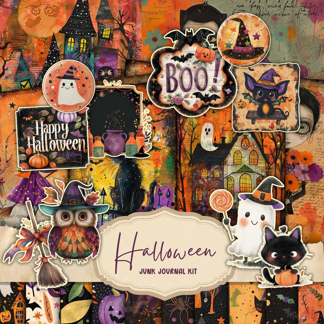 Halloween Junk Journal Kit, Halloween Printable Ephemera, Halloween ...