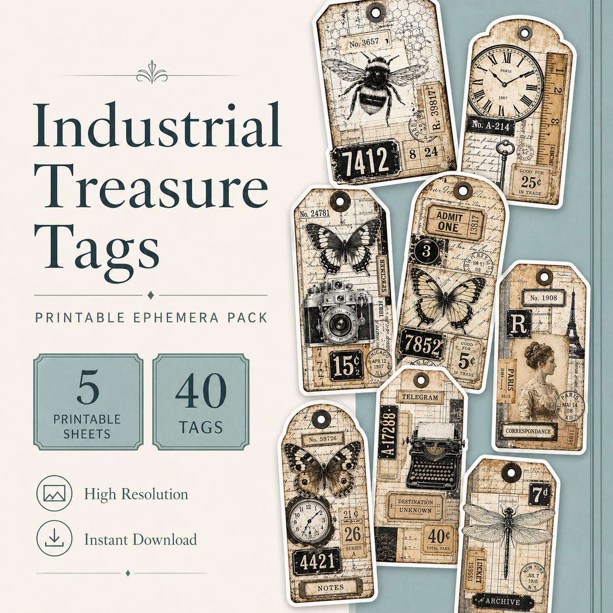 Industrial Treasure Tags, Vintage Printable Tags, Steampunk Junk ...