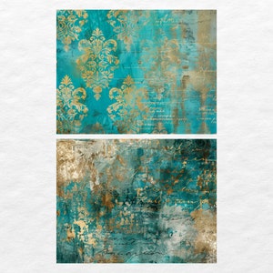 Teal and Gold Mixed Media Junk Journal Art Kit, Digital Papers ...
