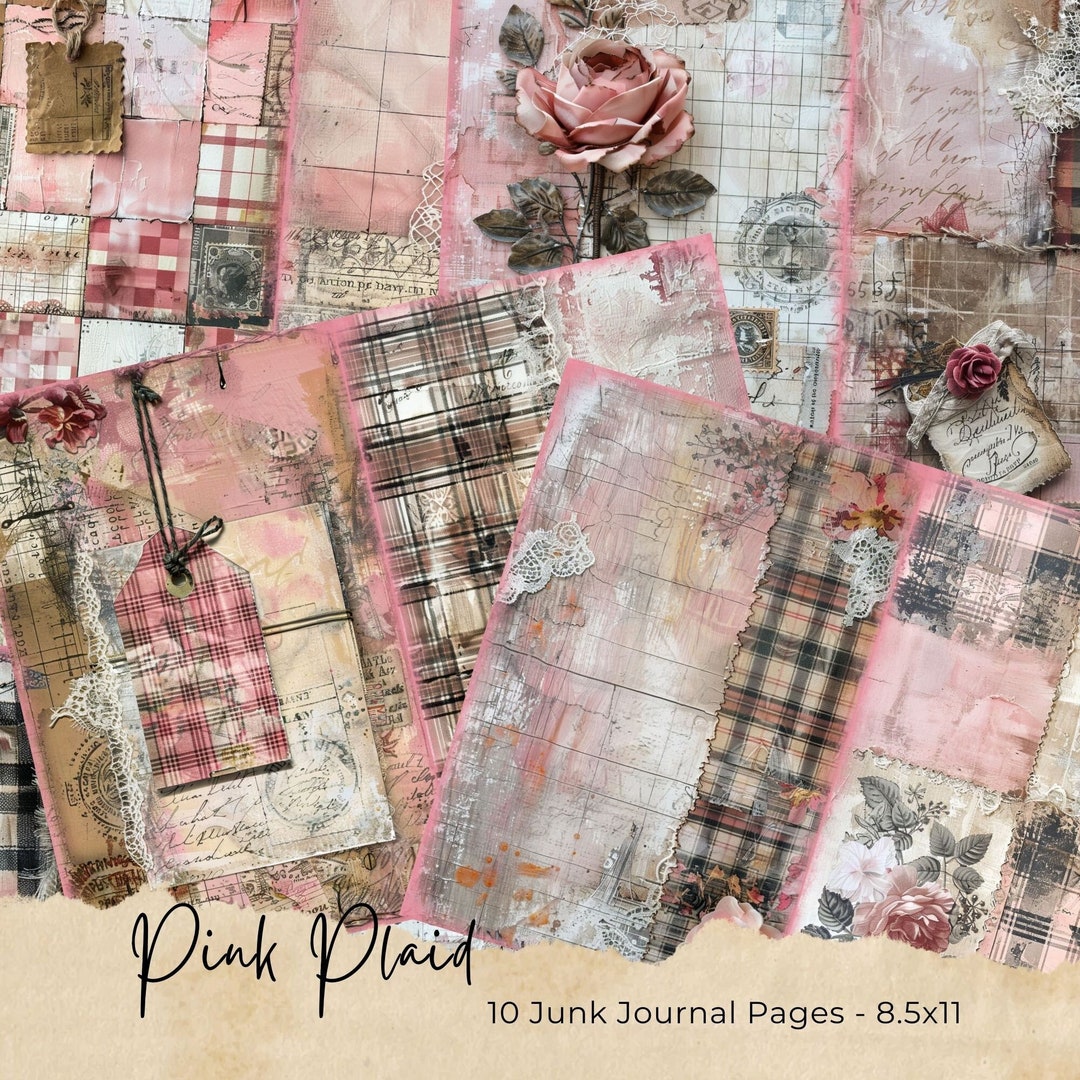 Pink Plaid Junk Journal Pages, Digital Papers, Printable Journal Pages ...