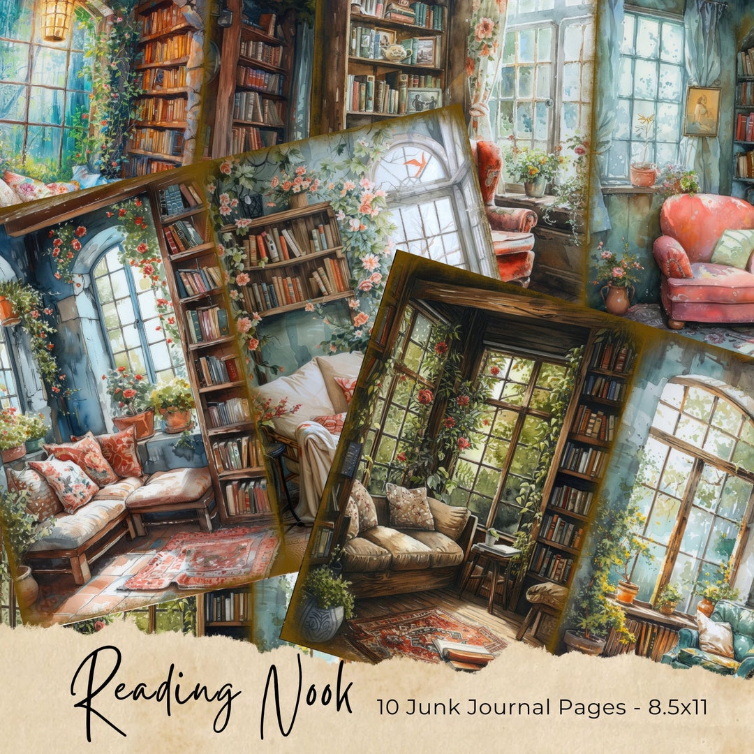 Cozy Reading Nook Junk Journal Pages, Digital Book Ephemera, Printable ...