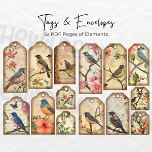 Vintage Bird Junk Journal Kit, Digital Floral Scrapbook Paper Kit ...