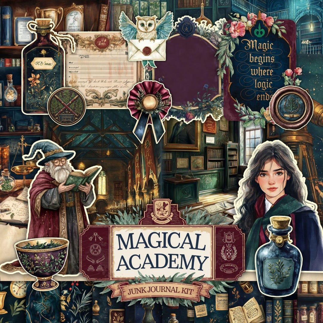 School of Magic Junk Journal Digital Kit Printable, Wizard Digital ...