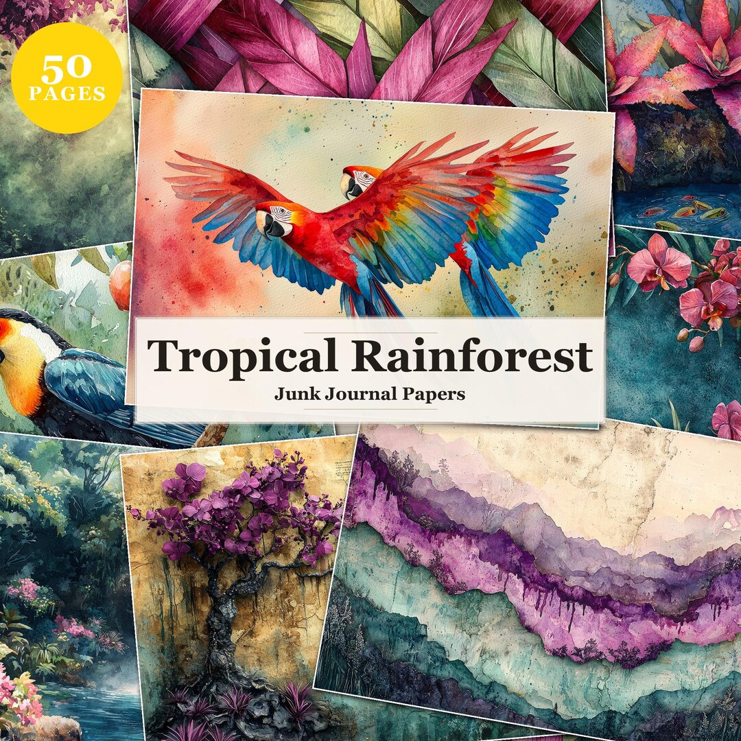 Tropical Rainforest Junk Journal Kit Exotic Bird Macaw Jungle Foliage ...
