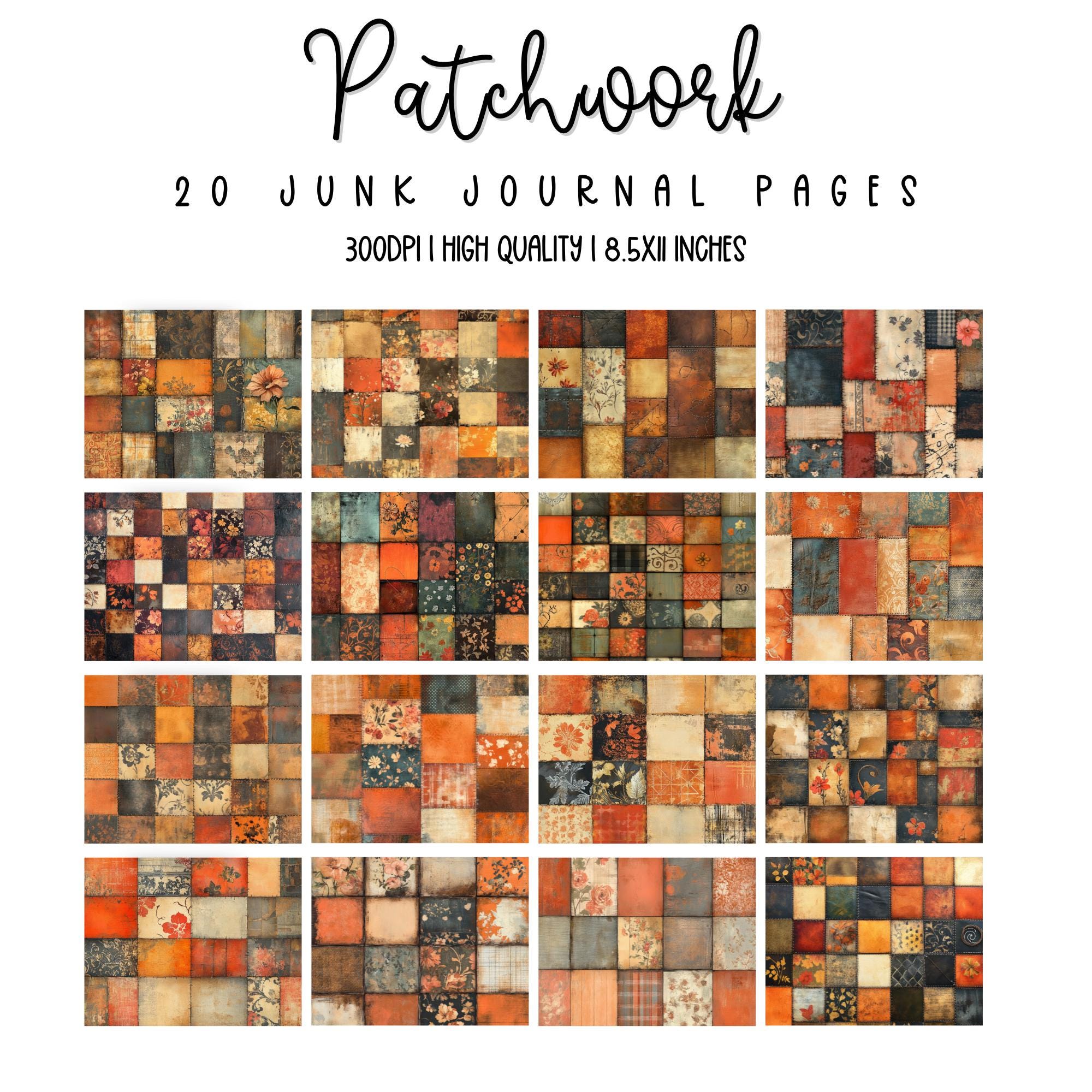 Patchwork Quilt Junk Journal Pages | Printable Half Papers | Journal ...