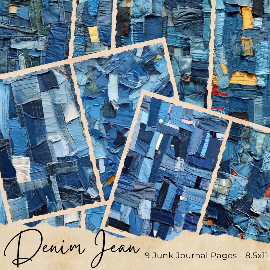 Textile Mix With Denim Collage Printable Junk Journal Half Papers ...