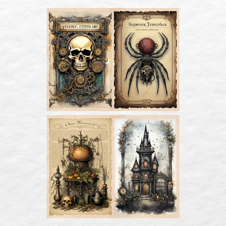 Halloween Steampunk Junk Journal Pages, Digital Scrapbook Paper Kit ...