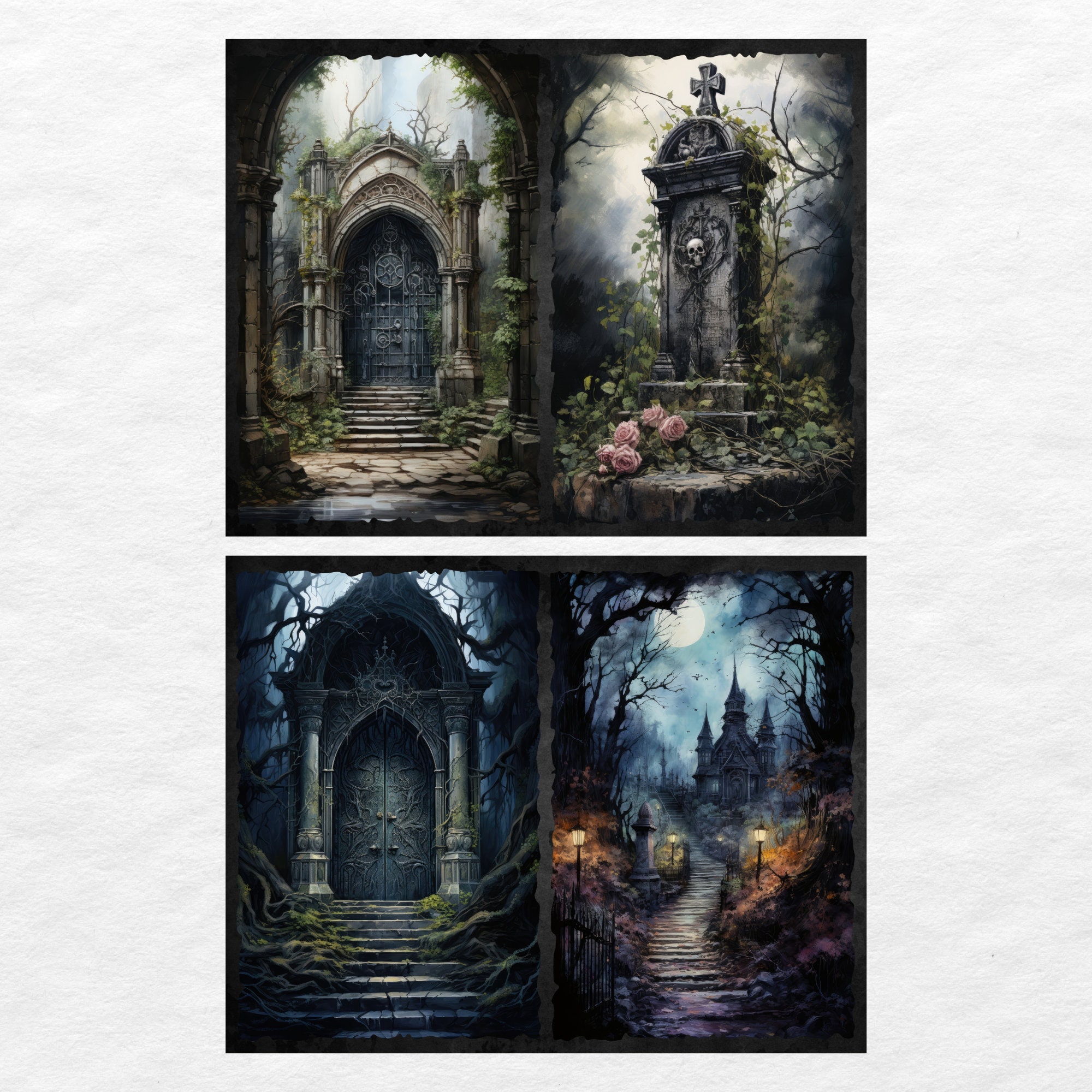 Creepy Graveyard Junk Journal Pages, Digital Scrapbook Paper Kit ...