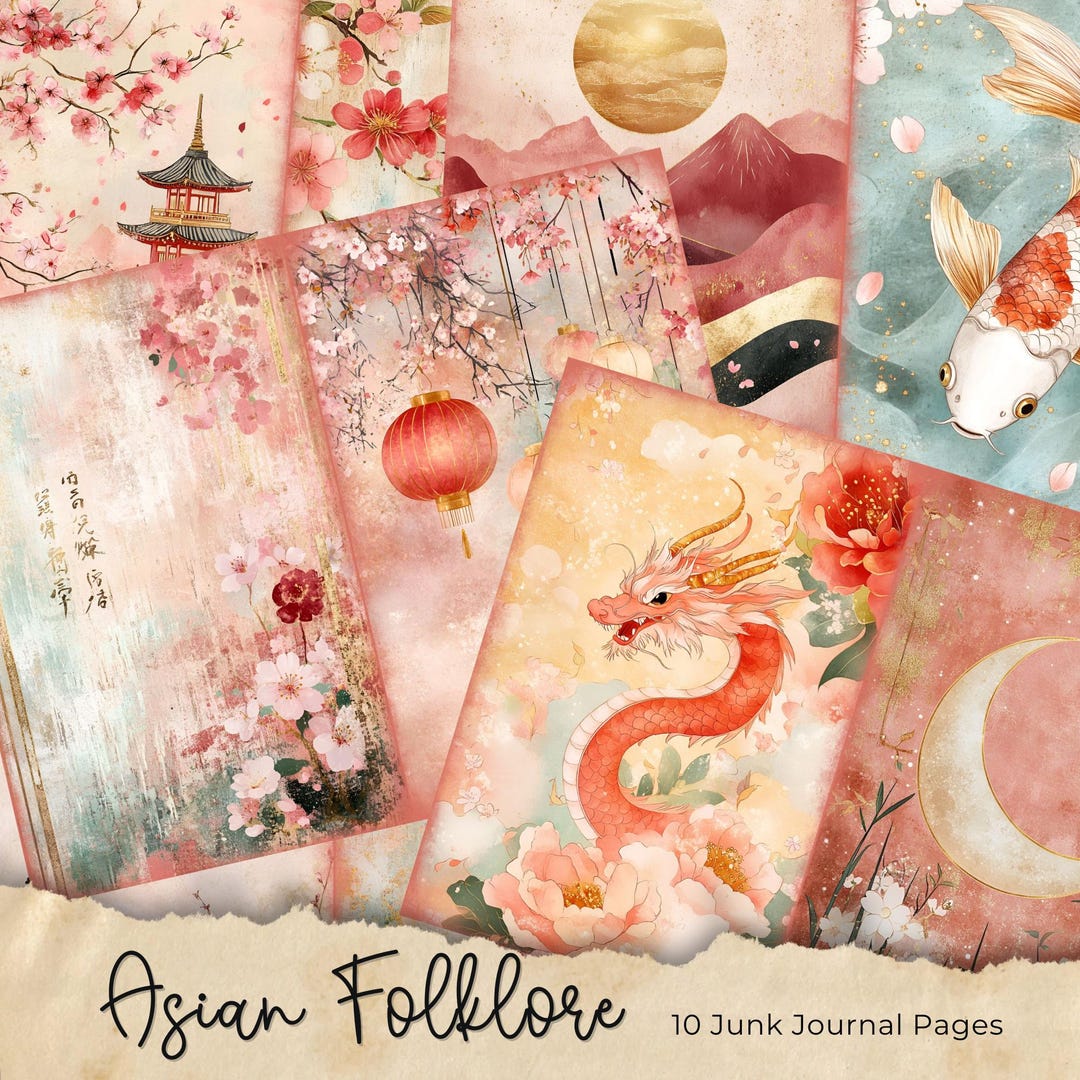 Vintage Japan Junk Journal Pages, Digital Scrapbook Paper Kit, Japanese ...