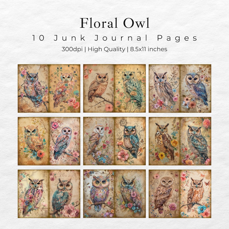 Fantasy Owl Junk Journal Kit, Watercolor Owl Journal Pages, Owl Junk ...