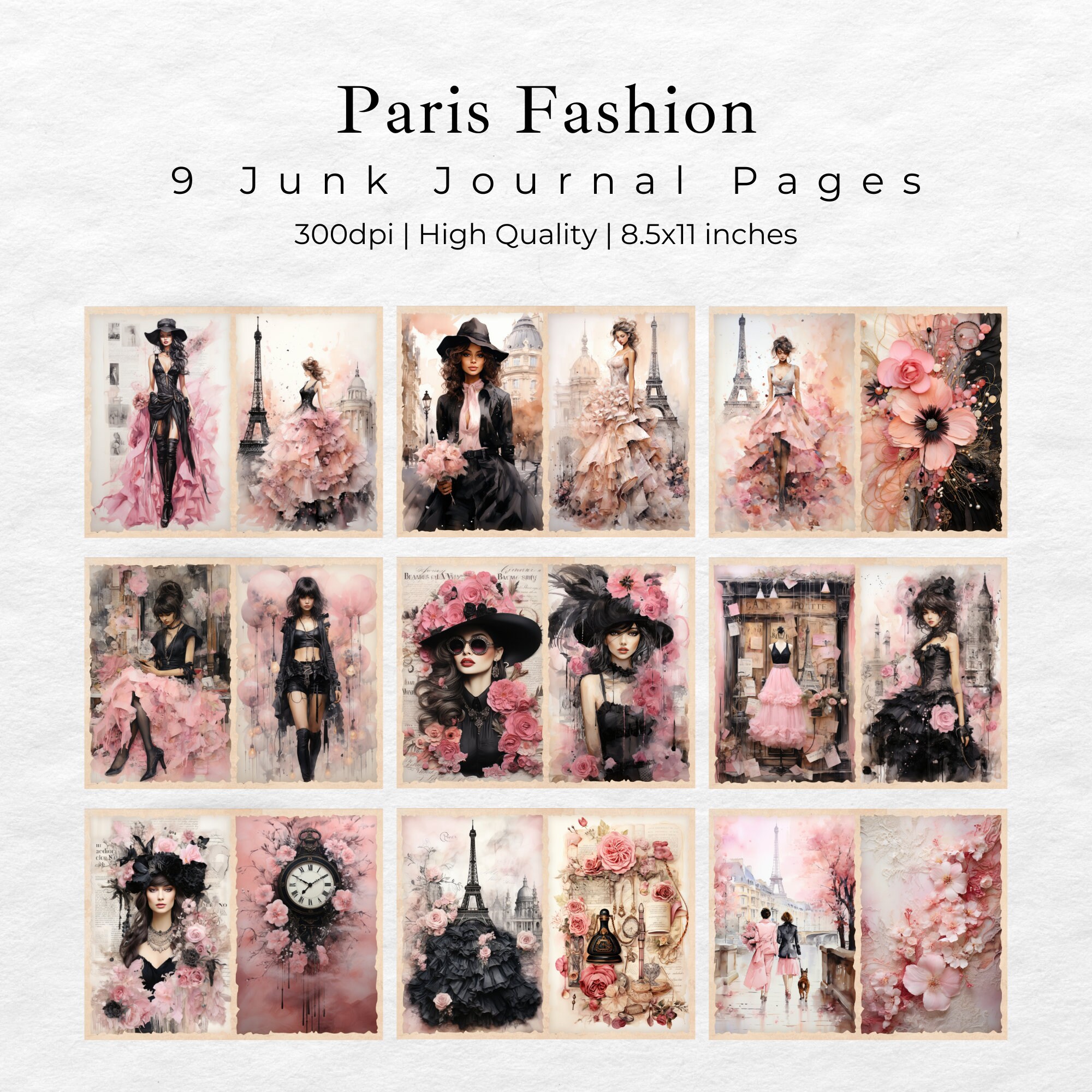 Watercolor Paris Fashion Junk Journal Pages, Vintage Paris Junk Journal ...