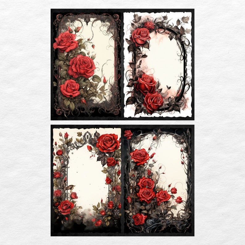 Gothic Red Roses Junk Journal Pages, Vintage Red Roses Junk Journal Kit ...