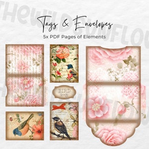 Vintage Bird Junk Journal Kit, Digital Floral Scrapbook Paper Kit ...