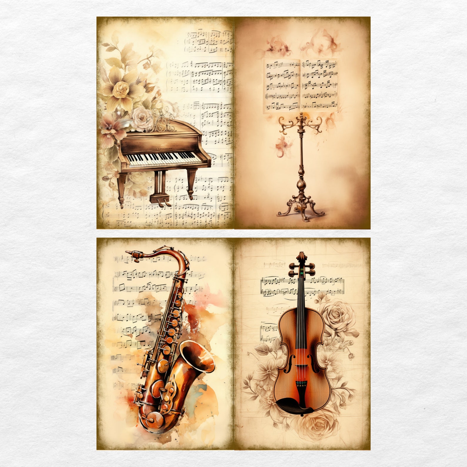 Vintage Music Junk Journal Pages, Digital Scrapbook Paper Kit, Musical ...