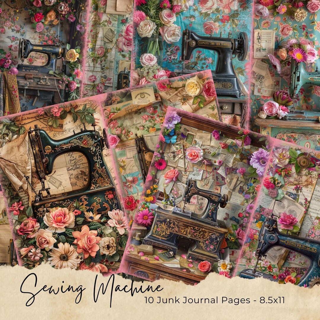 Vintage Sewing Junk Journal Pages, Digital Scrapbook Paper Kit ...