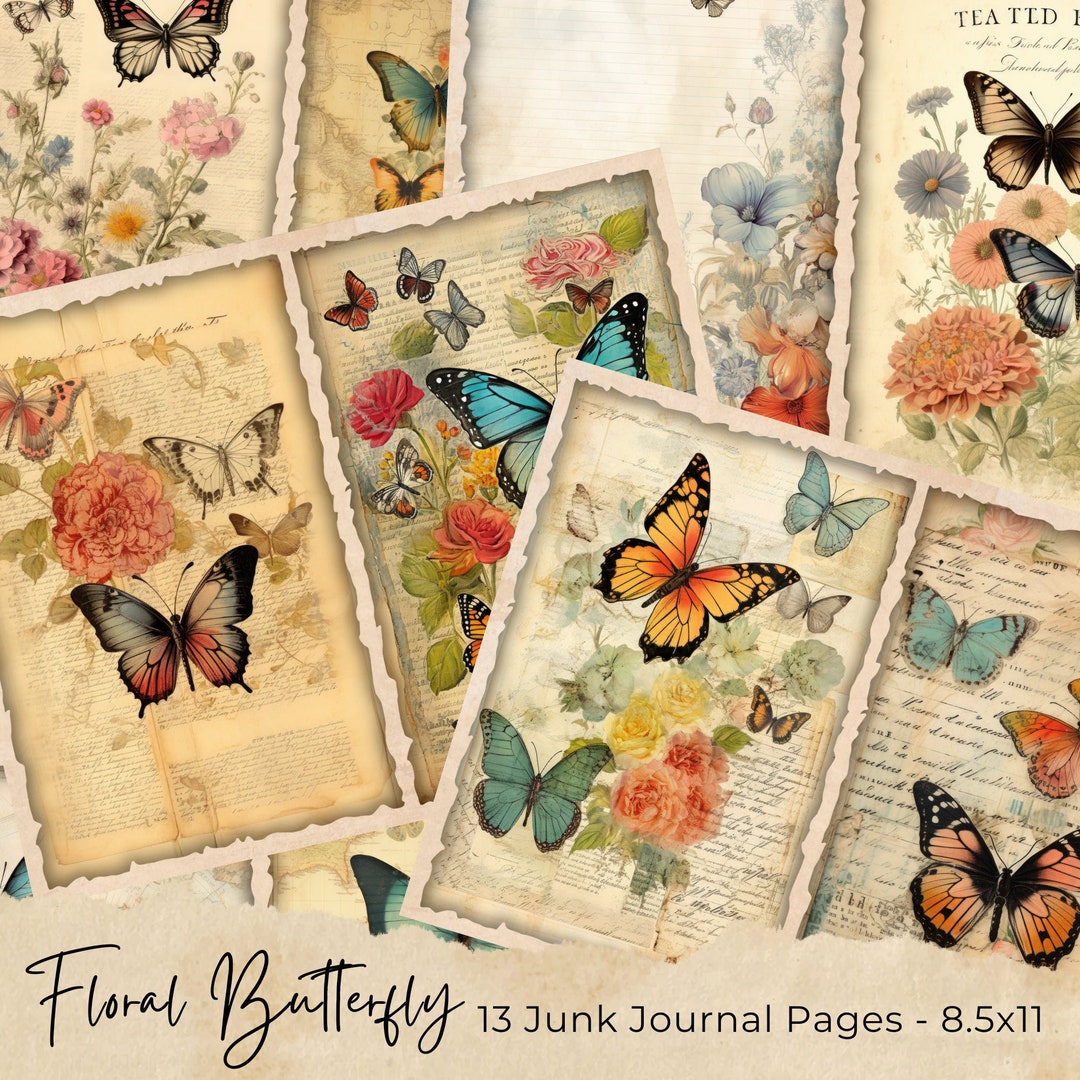 Watercolor Butterfly Junk Journal Pages, Vintage Butterfly Junk Journal ...
