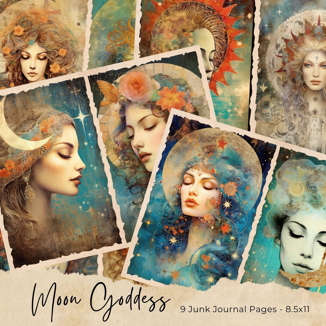 Moon Goddess Junk Journal Pages, Craft Paper, Printable Collage ...
