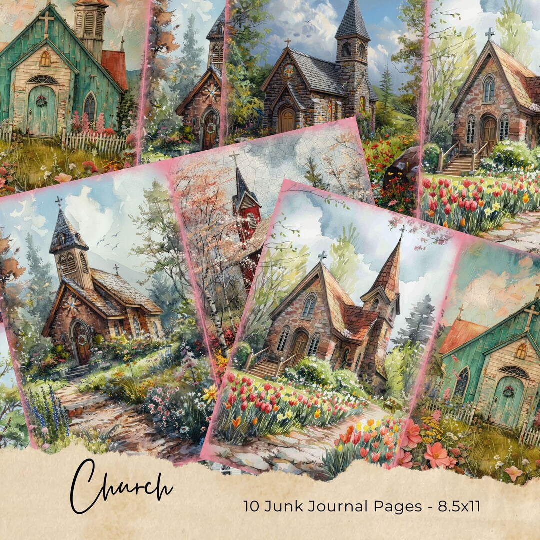 Rustic Chapel Half Papers Printable Page Digital Ephemera Scrapbooking ...