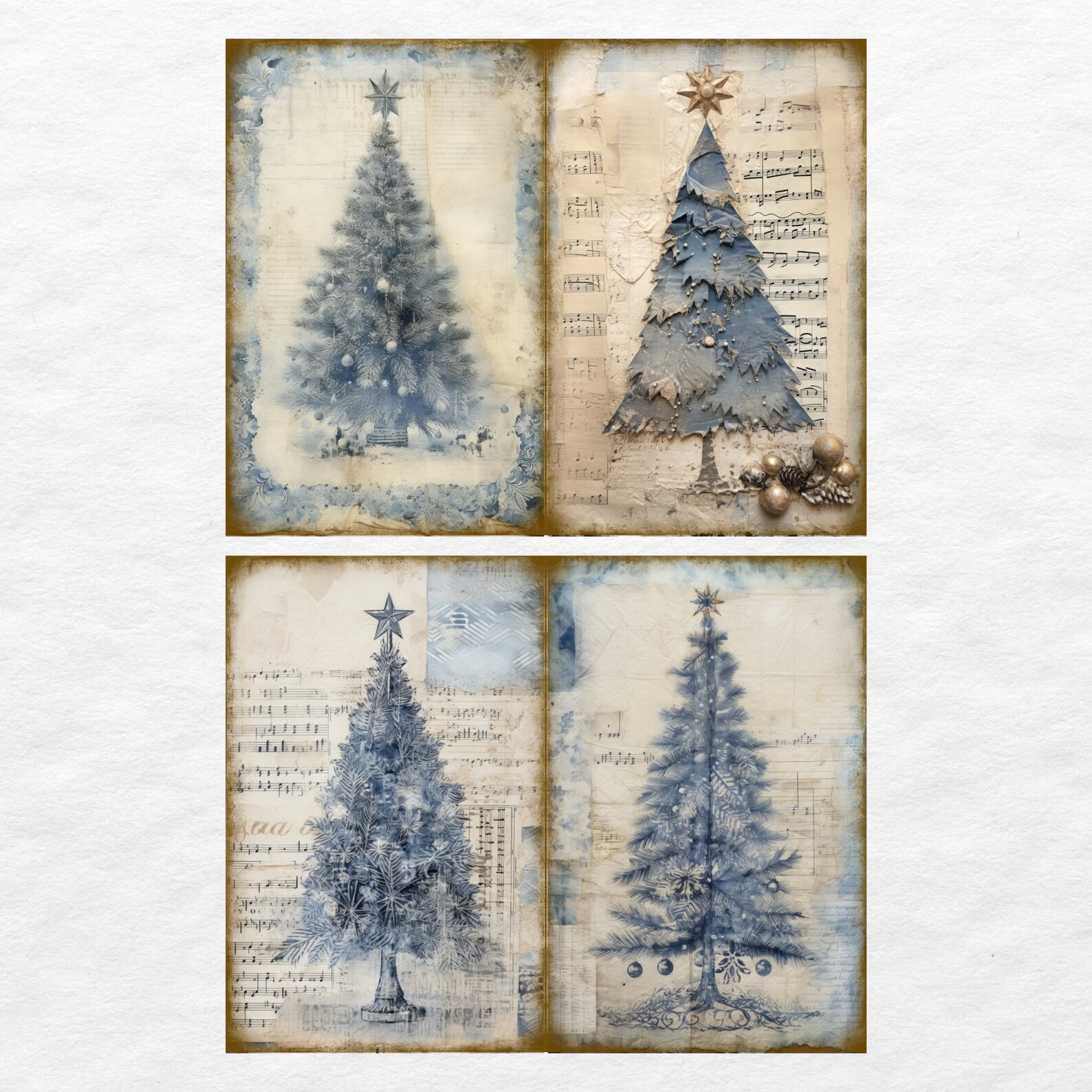 Blue Christmas Tree Junk Journal Page, Vintage Merry Christmas Junk ...