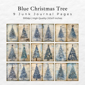 Blue Christmas Tree Junk Journal Page, Vintage Merry Christmas Junk ...