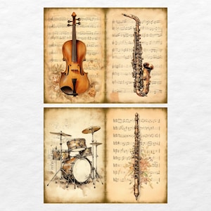 Vintage Music Junk Journal Pages, Digital Scrapbook Paper Kit, Musical ...