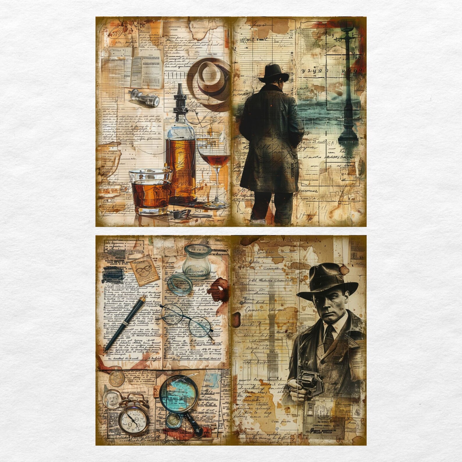 Vintage Detective Junk Journal Pages, Digital Scrapbook Paper Kit ...