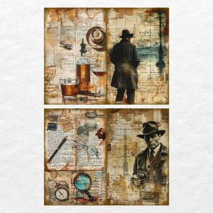 Vintage Detective Junk Journal Pages, Digital Scrapbook Paper Kit ...