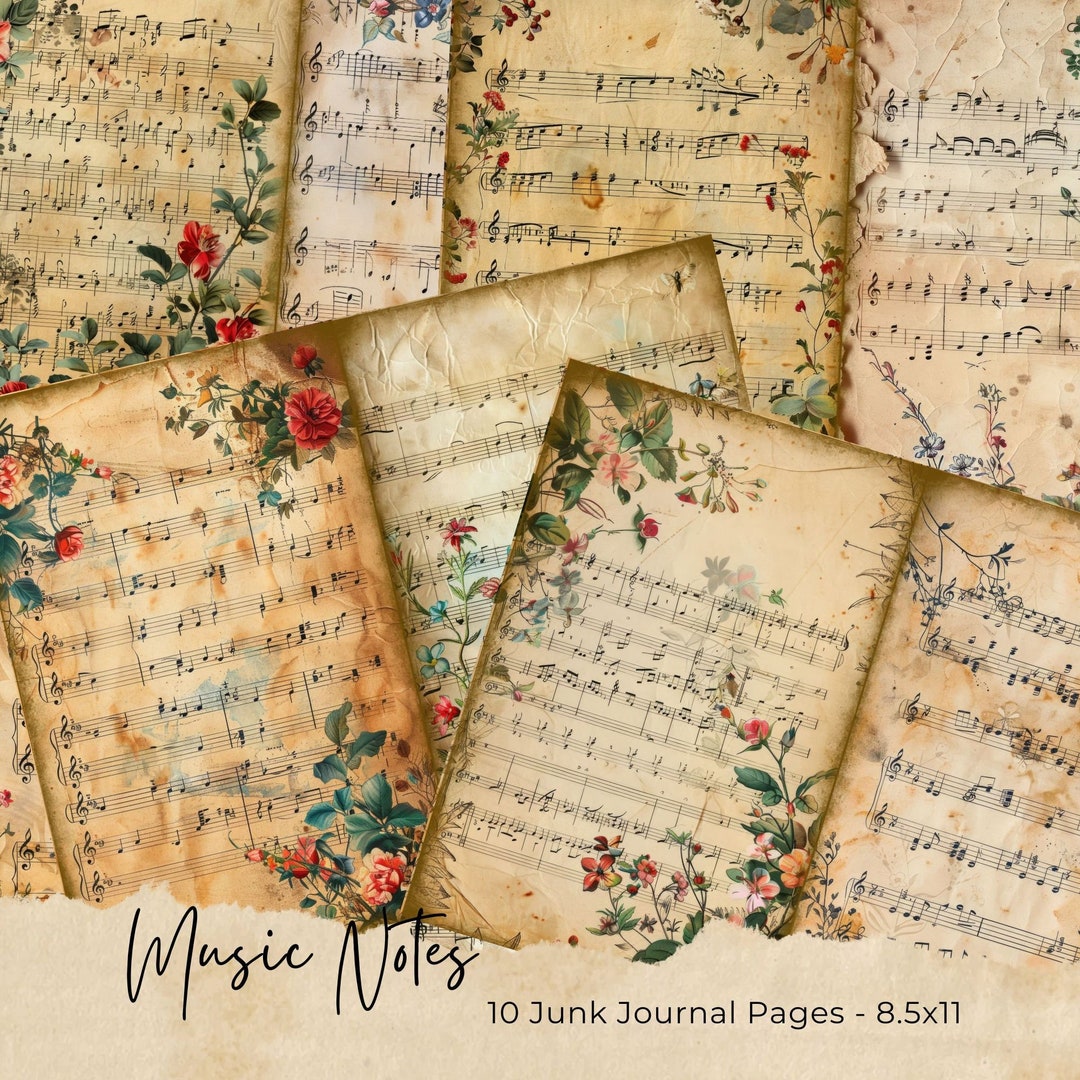 Vintage Music Junk Journal Pages, Digital Scrapbook Paper Kit, Musical ...
