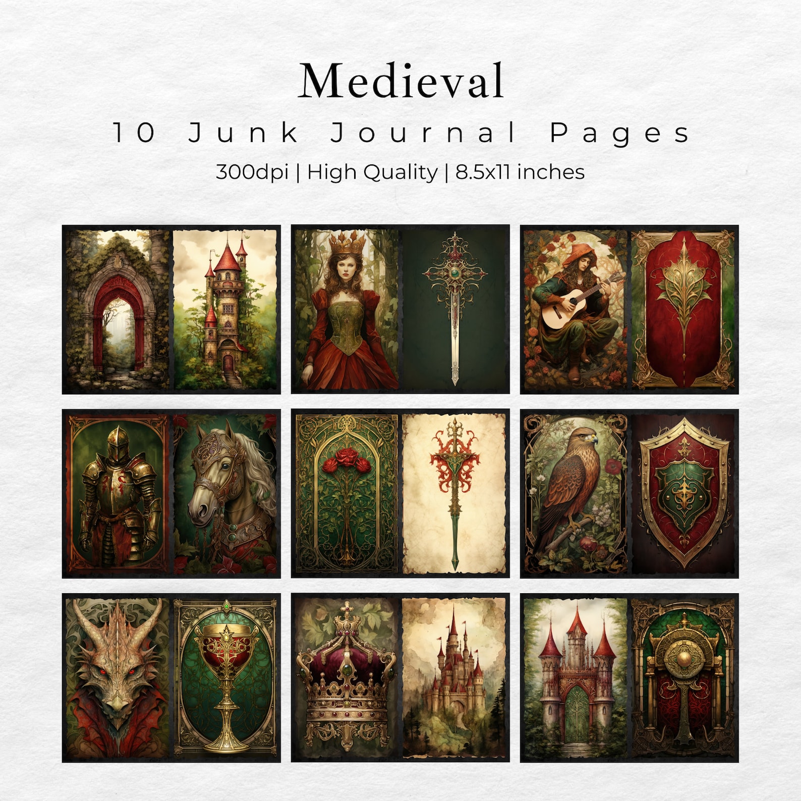 Medieval Junk Journal Pages, Digital Scrapbook Paper Kit, Medieval ...