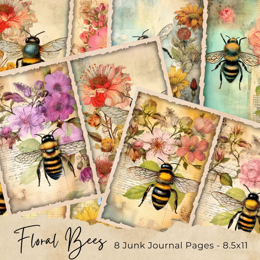 Watercolor Bee Junk Journal Pages, Vintage Bee Junk Journal Kit, Junk ...