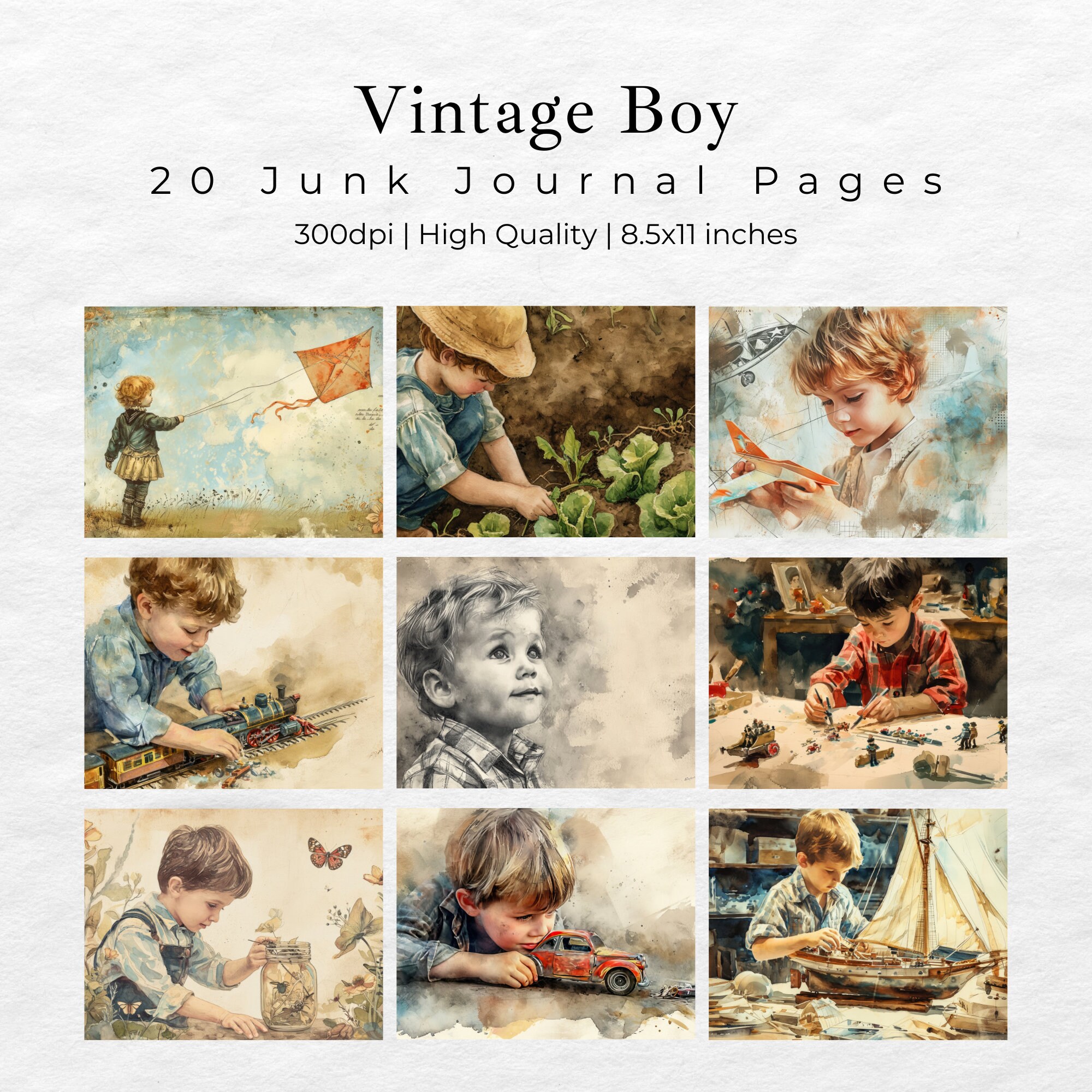 Little Boy Junk Journal Pages, Full Page Junk Journal Kit, Digital ...
